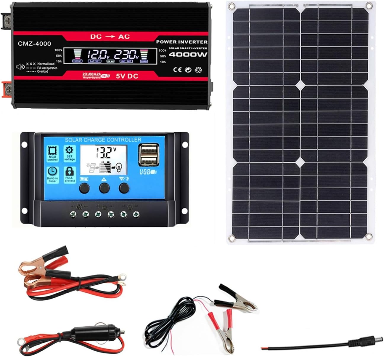110V/220V 4000W Solar Panel Kit Complete Solar Power System 30A ...