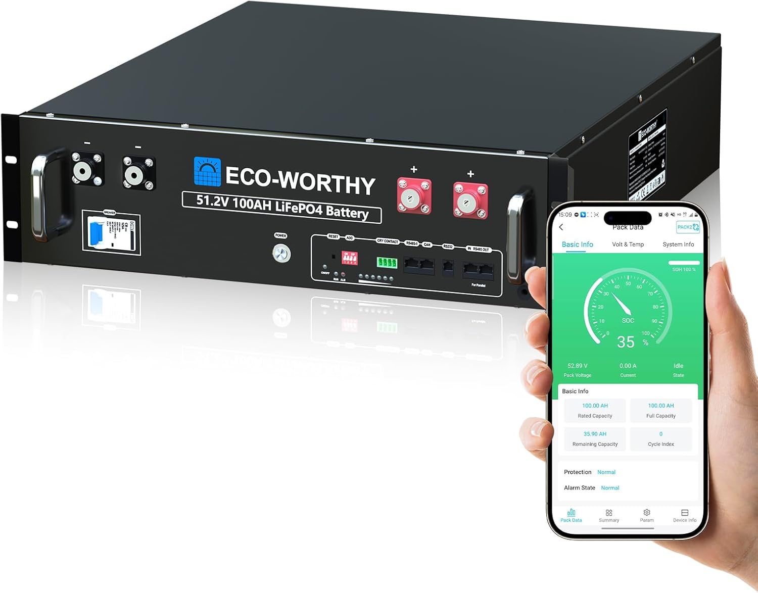 ECO-WORTHY 48V 100Ah LiFePO4 Lithium Battery, 5.12kWh Capacity with ...