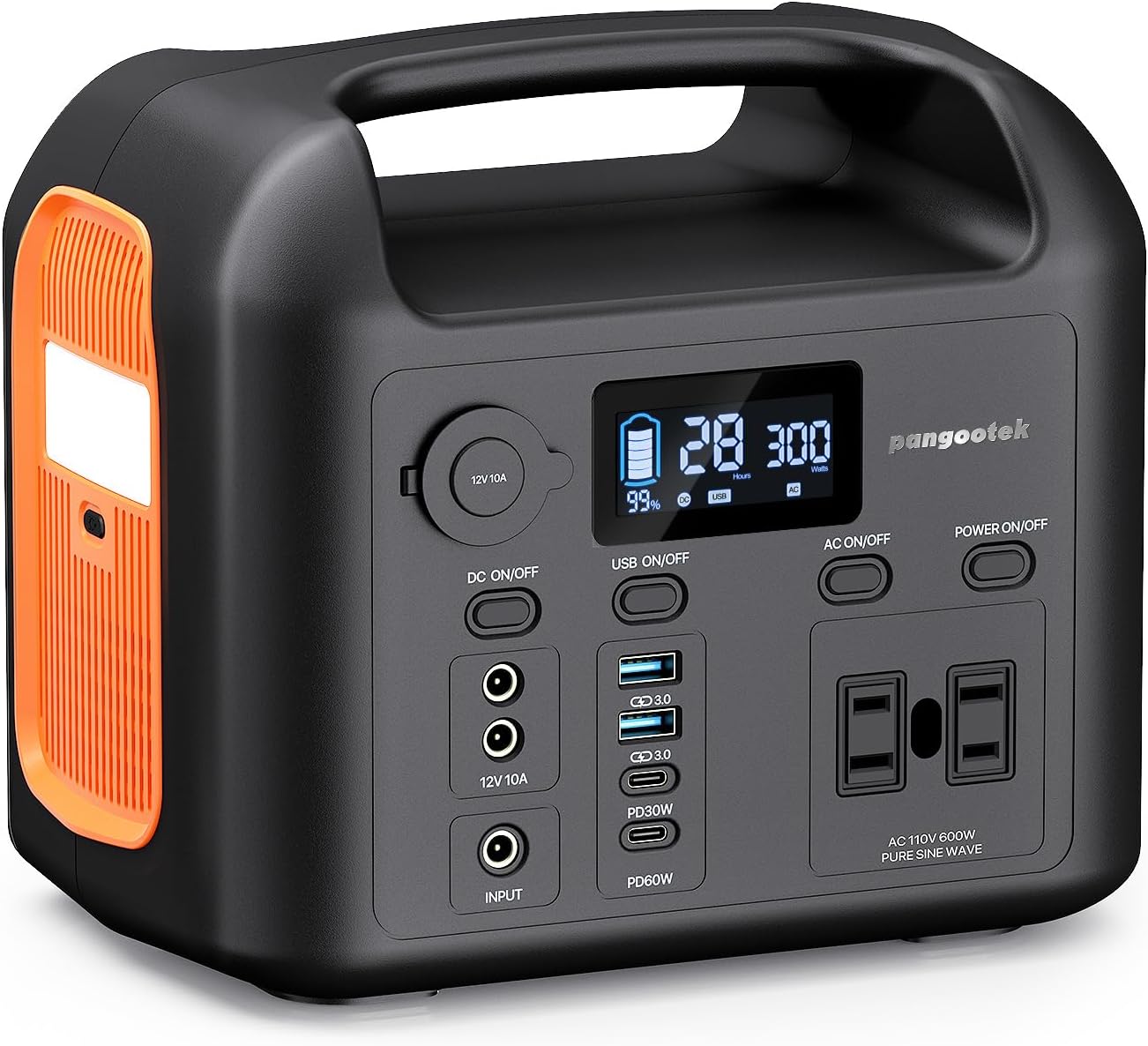 Pangootek Portable Power Station 600W (1200W Peak) LiFePO4 - Solar ...