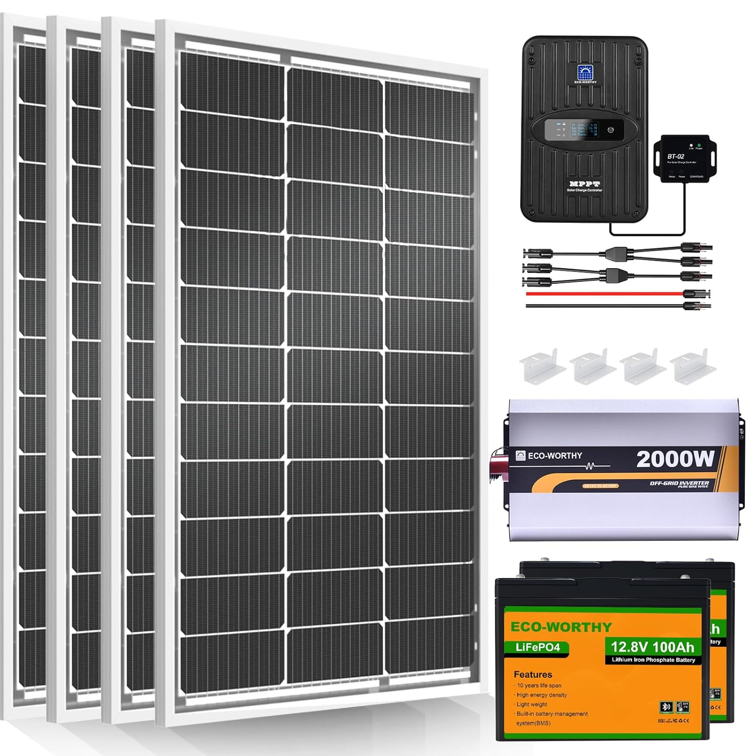 ECO-Worthy Solar Panel Kit 1.6KWH 400W 12V for RV Off Grid - Solar ...