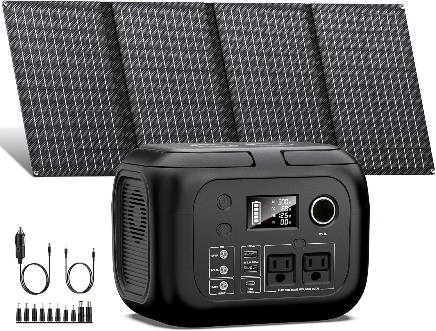 Sinkeu Solar Powered Generator 300W Peak/70400mAh 260Wh Portable Power ...