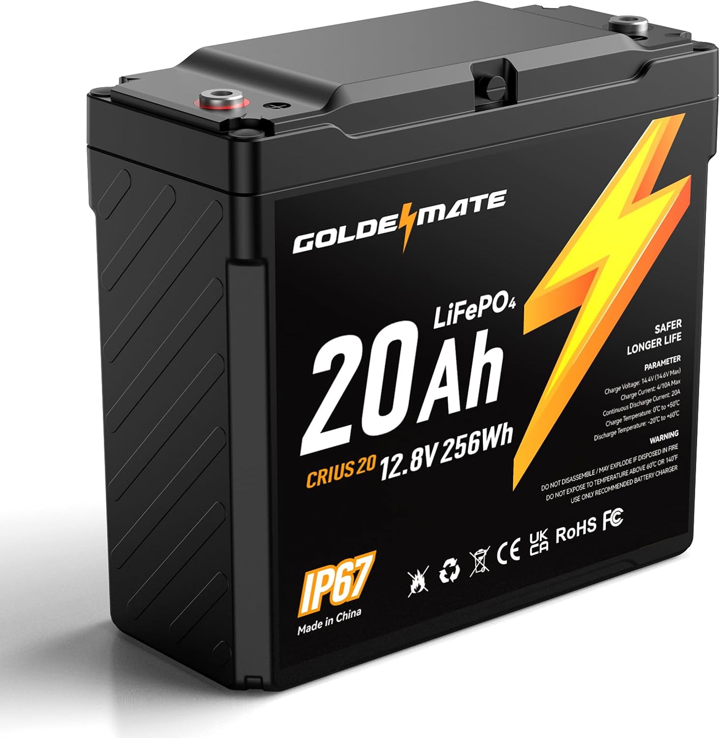 GOLDENMATE 12V 20Ah LiFePO4 Battery, IP67 Waterproof - Solar Generators