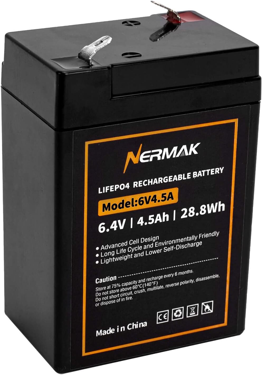 NERMAK 6V 4.5Ah LiFePO4 Lithium Battery, 2000+ Cycles Rechargeable ...