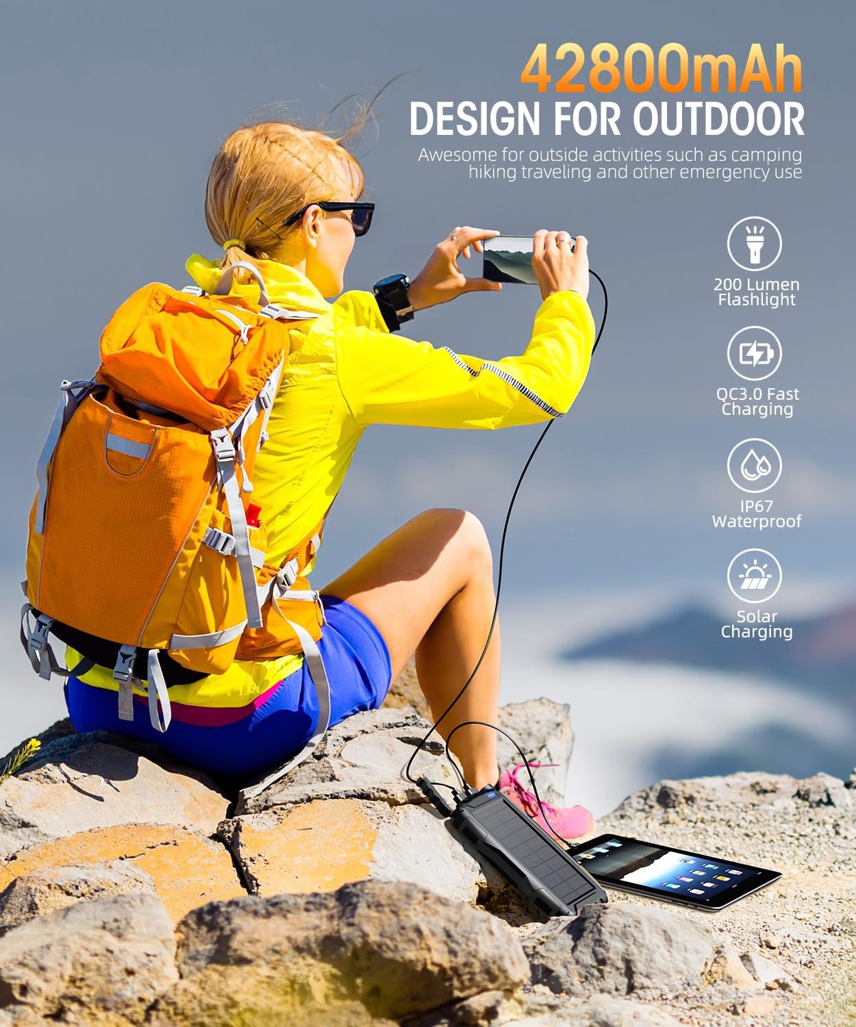 Solar Charger Power Bank 42800mAh Portable Charger Power Bank External ...