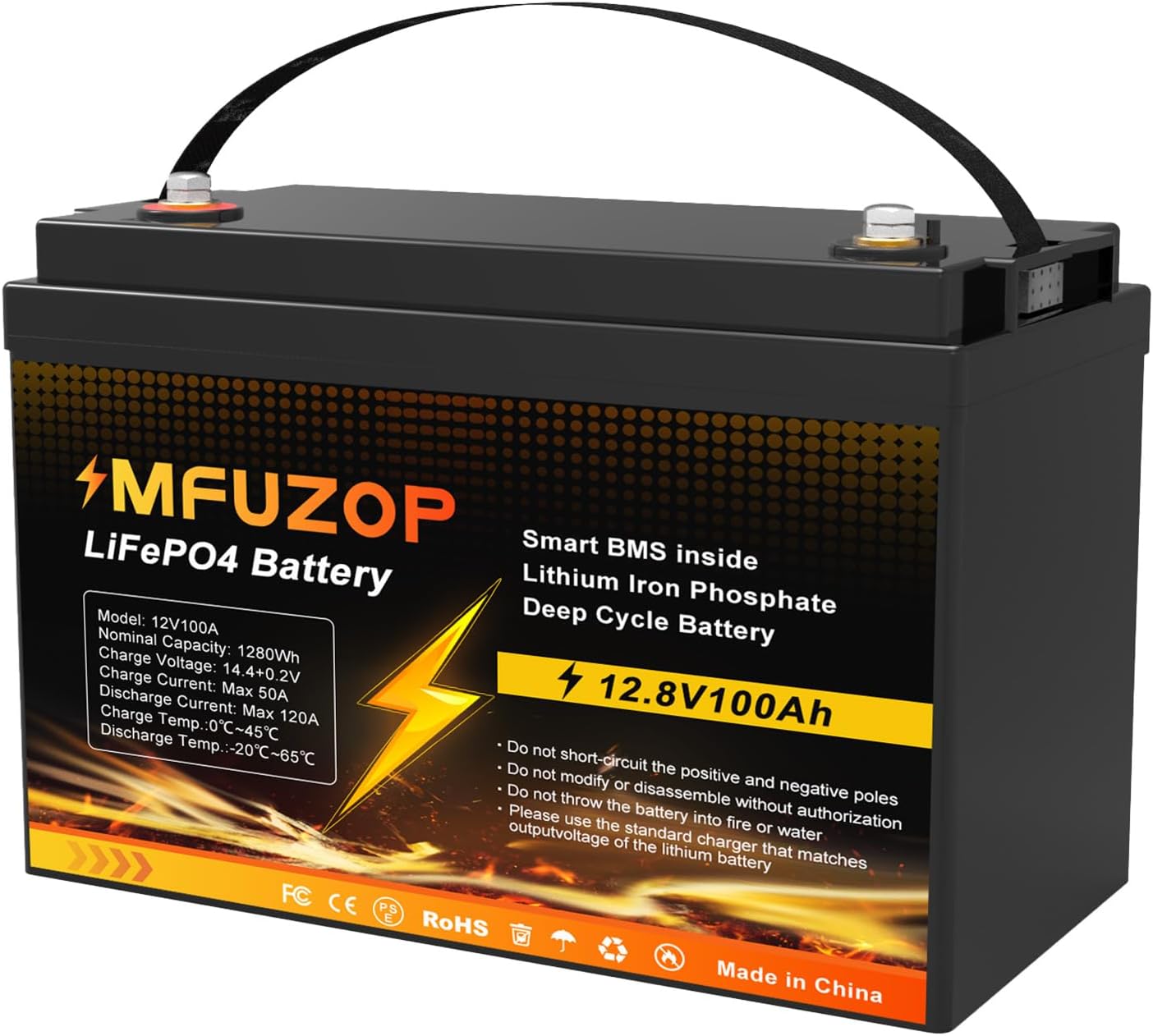BrandName 12V 100Ah LiFePO4 Lithium Battery with Smart BMS - Solar ...
