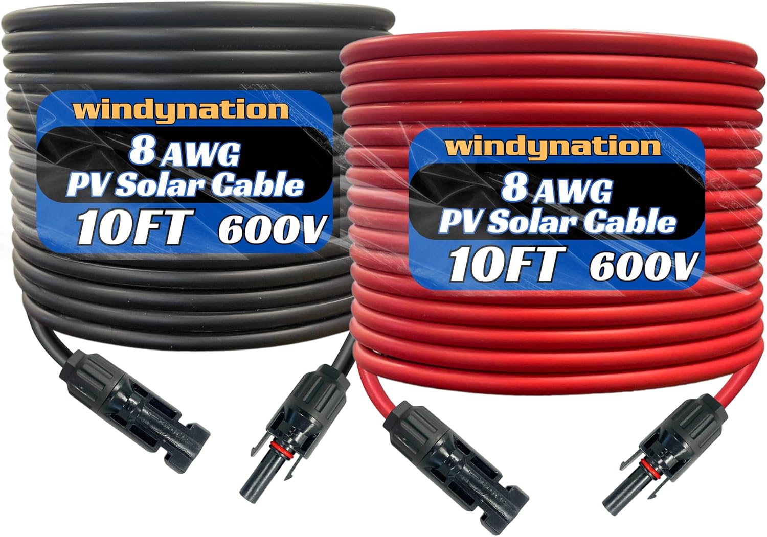 WindyNation 8 AWG 8 Gauge Solar Panel Extension Cable 10 Feet Black ...