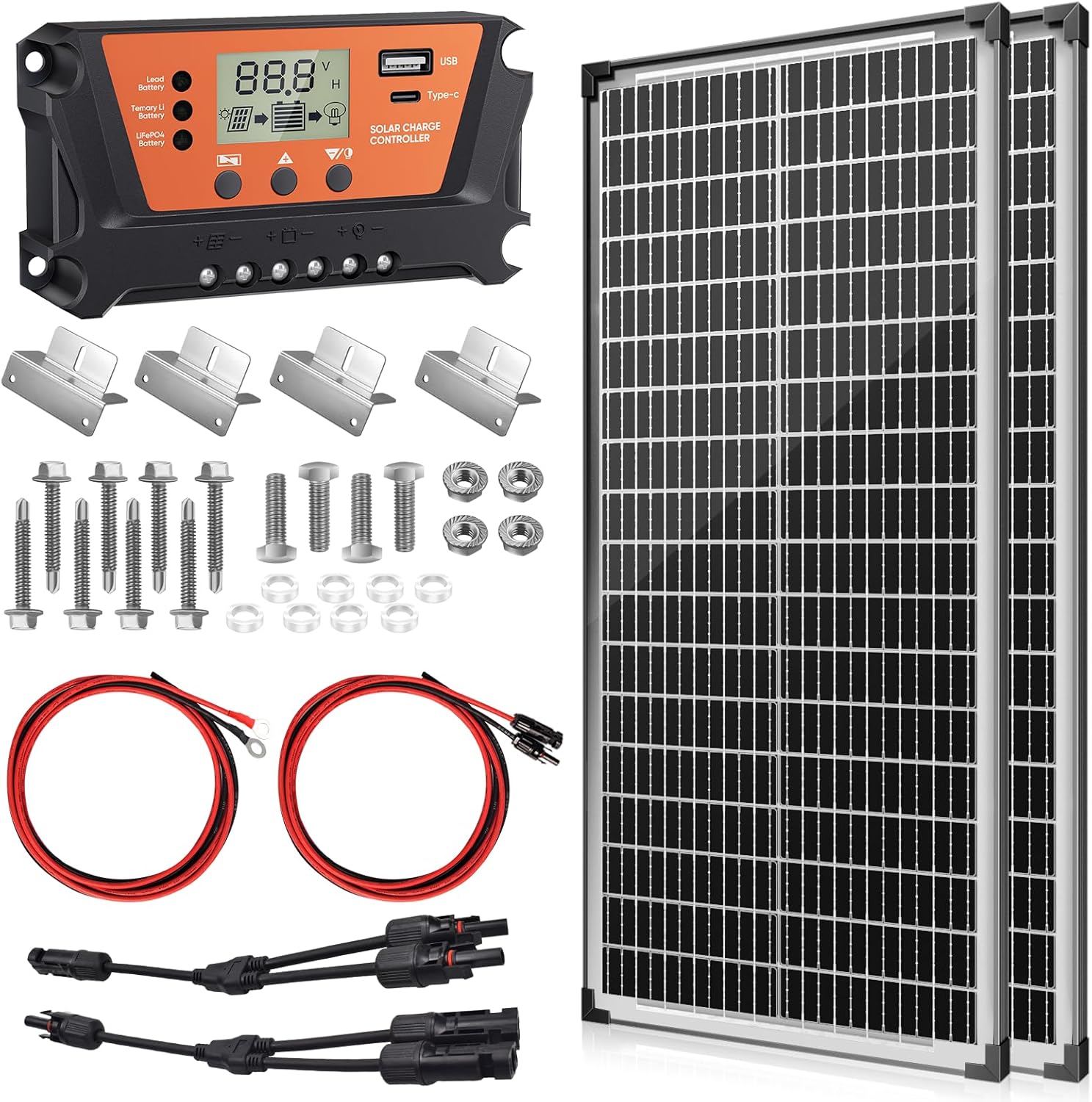 WERCHTAY Bifacial 200W Solar Panels Kit with 30A PWM Charge Controller ...